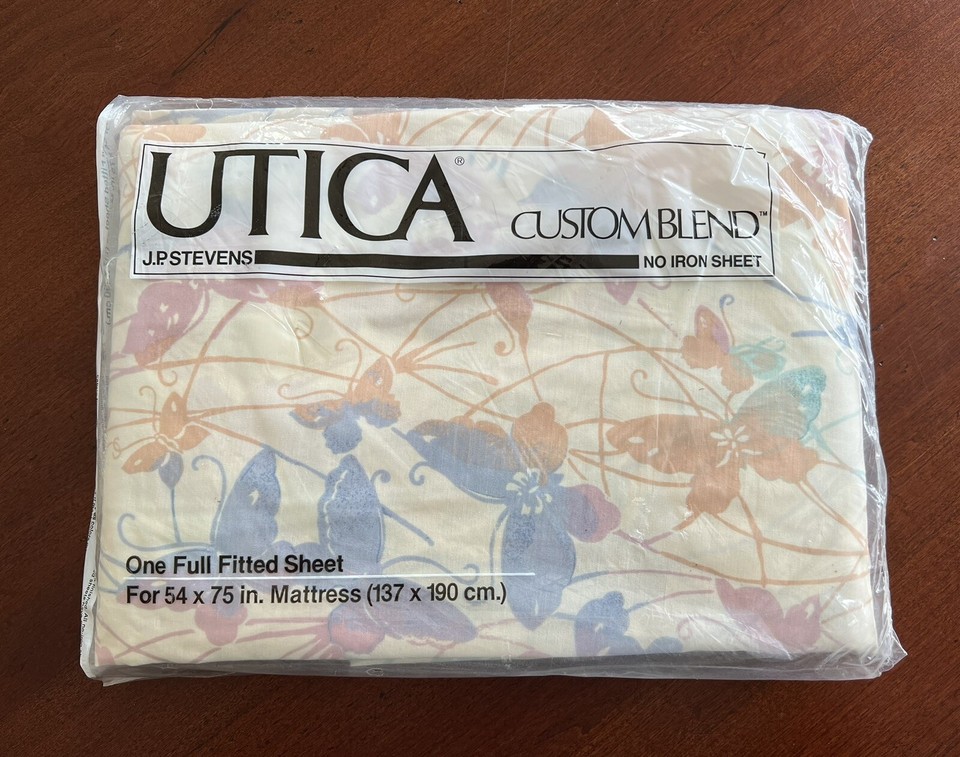 Vtg NOS JP Stevens Utica Custom Blend Full Fitted Sheet Butterfly ...