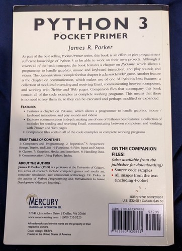 Python 3 : Pocket Primer by James R. Parker 2017 (CD W/ Companion Code ...