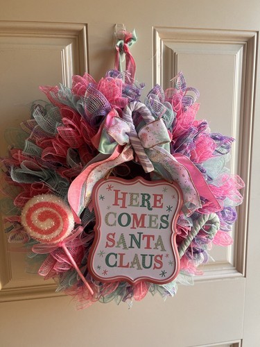 Christmas Candy Lane Pastel Front Door Wreath Handmade Deco Mesh Decor ...