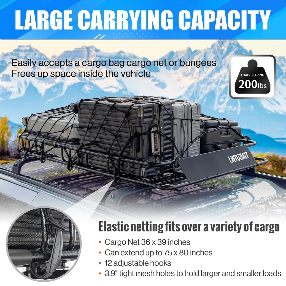 54" Roof Rack Cargo Top Luggage Holder Carrier Basket with Extension ...