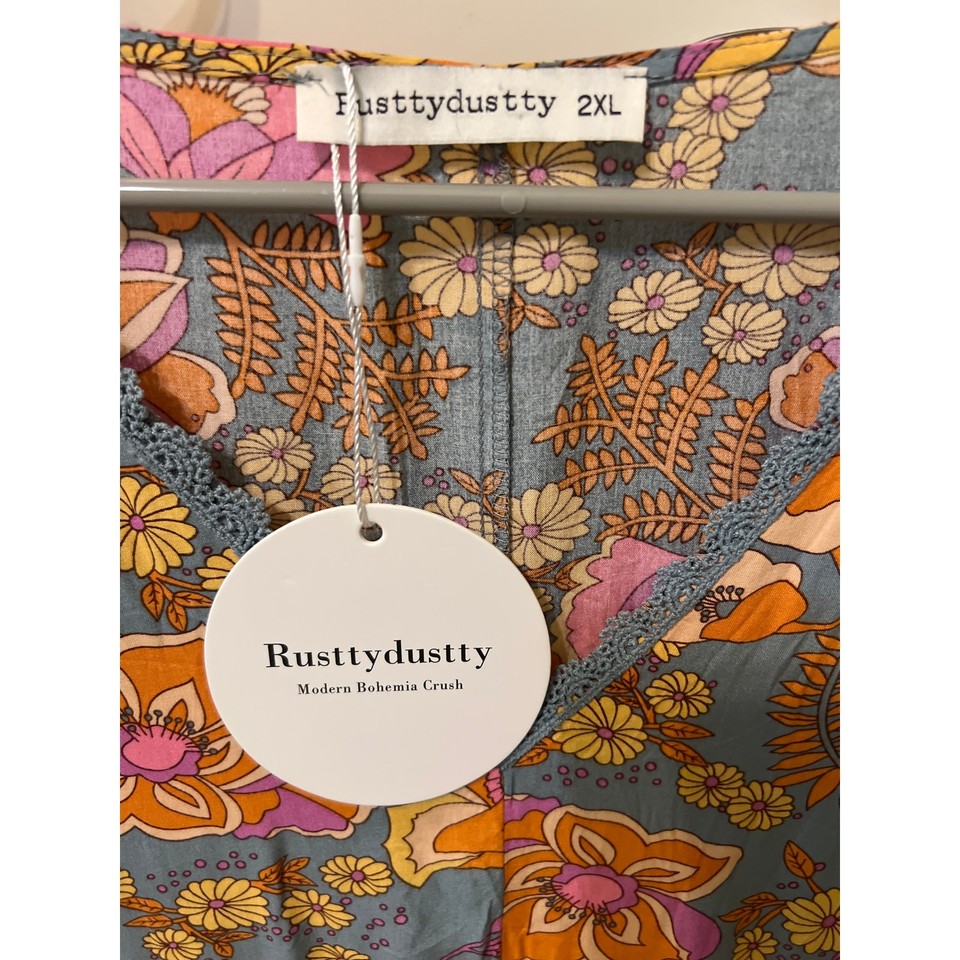 Rusttydustty Floral Bohemian Maxi Dress Plus Size 2XL Indie Cottagecore ...