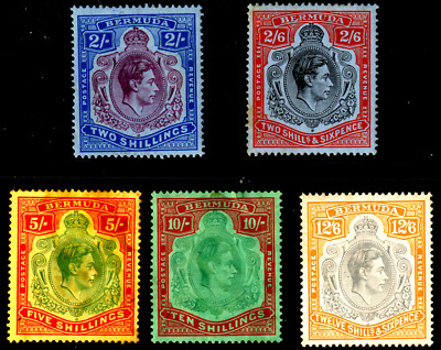 EAS_STAMPS Bermuda #123a - 127c Unused OG Gum staining see notes SCV ...