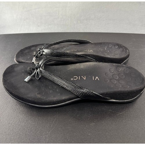 Vionic Bella Sandals Womens 8.5 Black Bow Comfort Orthotic SlipOn Thong ...