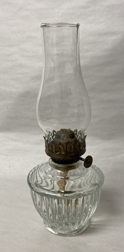 MINIATURE ANTIQUE GLOW NIGHT GLASS LAMP OIL LAMP TURN CENT WIDE FLUTE ...