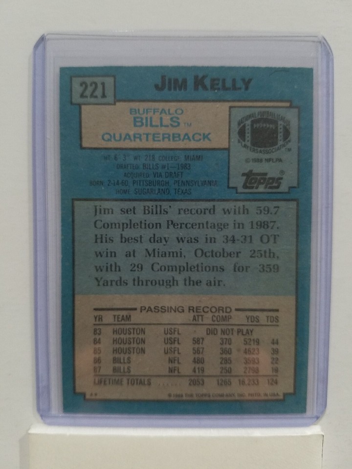 1988 Topps #221 Jim Kelly NM-MT OR BETTER | eBay