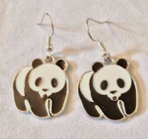 Black and White Enamel Panda Bear Drop Style Hook Earrings Fashion ...
