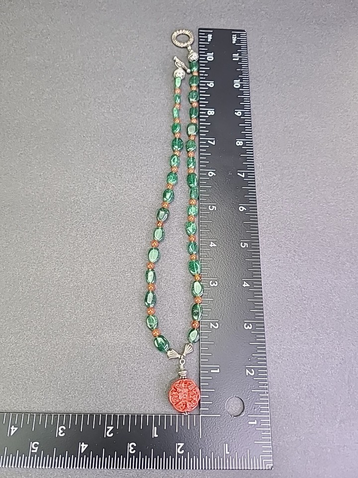 Asian Tribal Style Red And Green Gemstone Necklace With Resin Flower ...
