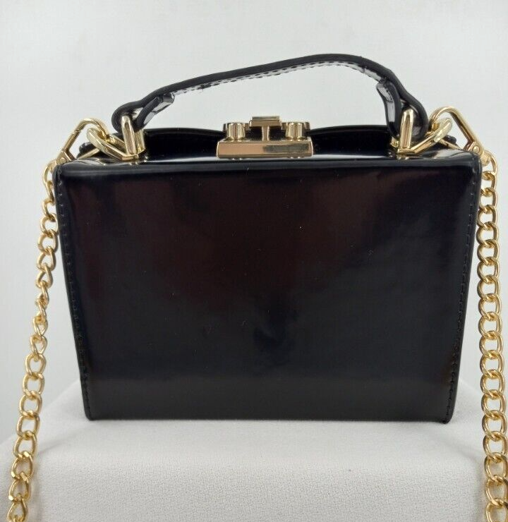 Vintage Urban Outfitters Black PU Mini Train Case Shoulder Bag Gold ...