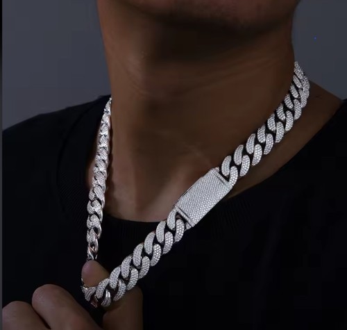 MOISSANITE Real Cuban Link Chain Iced Hip Hop 925 Silver Necklace 12mm ...