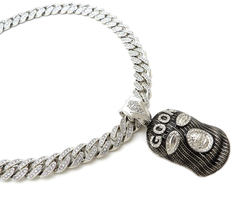 Hip Hop Goon Mask pendant & Full Iced Cubic Zirconia Cuban Chain Bling ...
