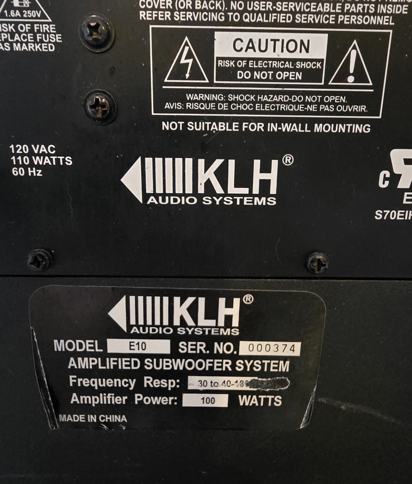 KLH Audio Systems E10 Amplified Home Theater Powered Cube Subwoofer 100 ...