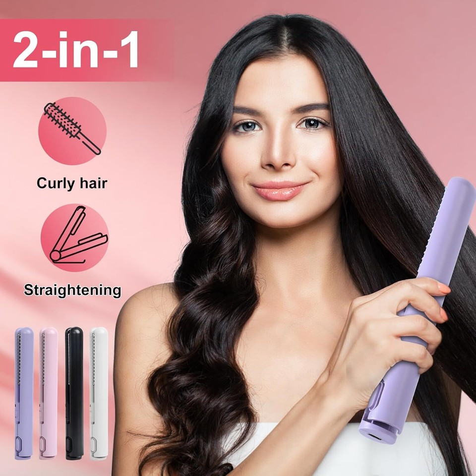 Black Mini Dual Purpose Curling Iron,Long-Lasting Portable 2-in-1 ...