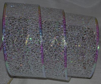 Wired Ribbon~Jazz Pastel White Iridescent Sparkle Mesh~Pink~2.5"~Wreath ...