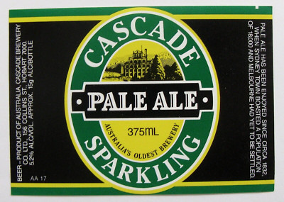 Cascade Brewery Company CASCADE PALE ALE beer label AUSTRALIA 375ml #AA ...