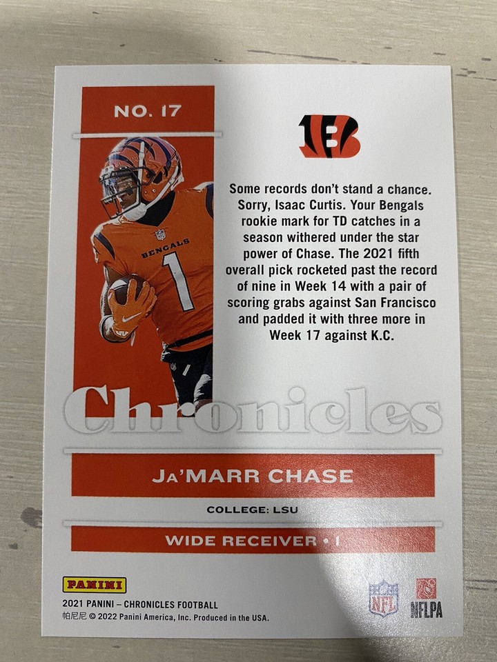 🔥2021 Panini Chronicles Jamarr Chase Rookie Card RC #17 Cincinnati ...