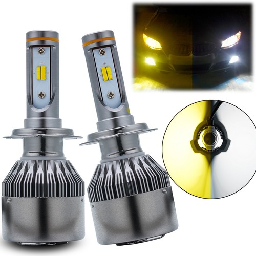 2x Dual Color White Yellow H7 LED High Low Beam Headlight for VW MK7 ...