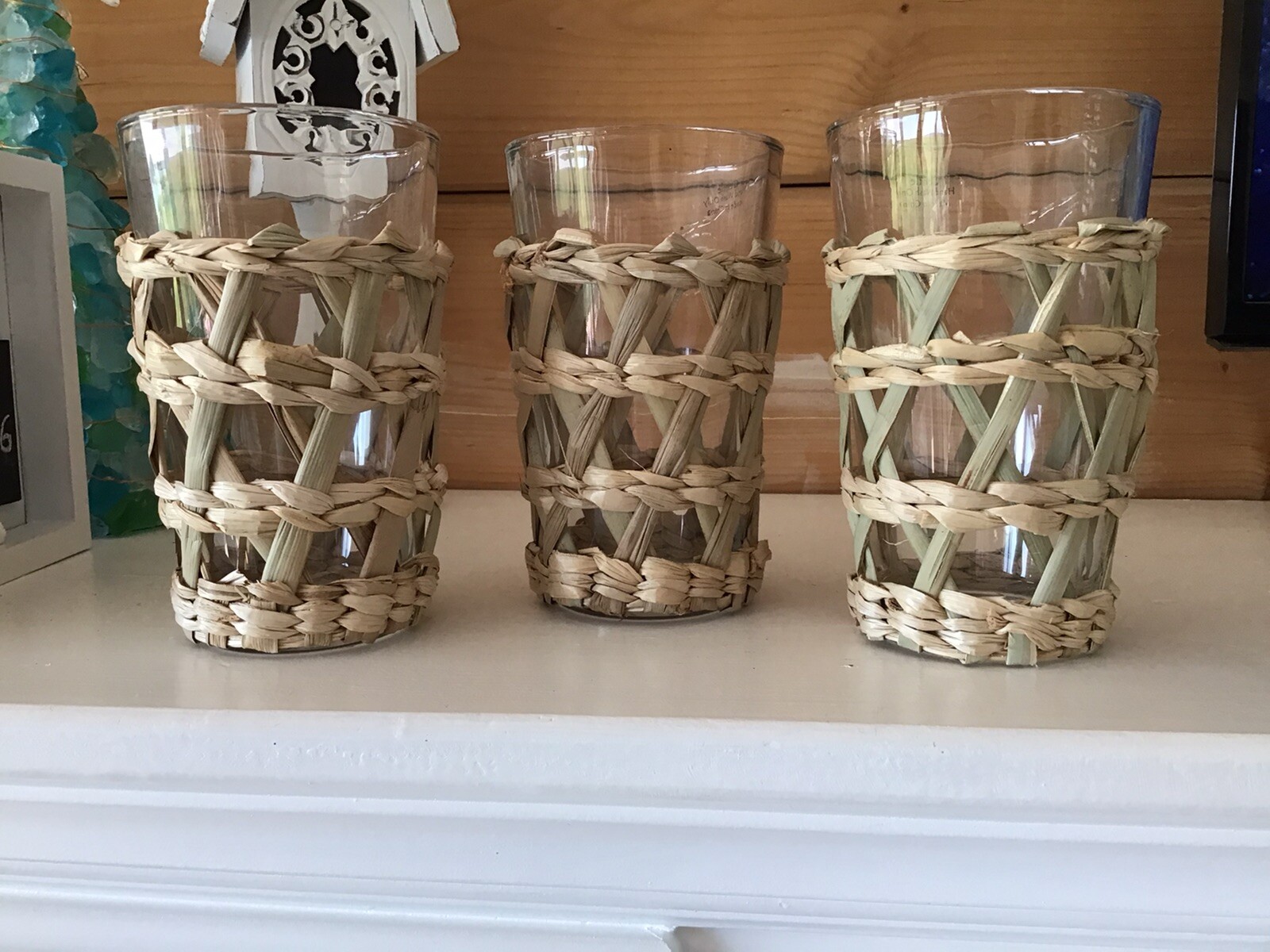 Wicker Rattan BOHO Cup Holders Basket Sleeves Set of 3 New | eBay