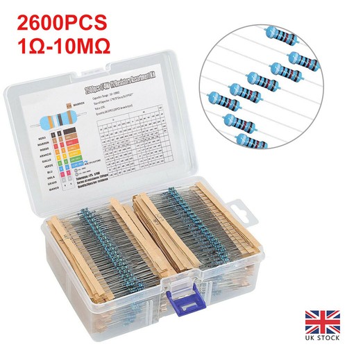2600pcs Resistors Assortment Kit 130 Values 1-10M 1/4W 1% Metal Film ...