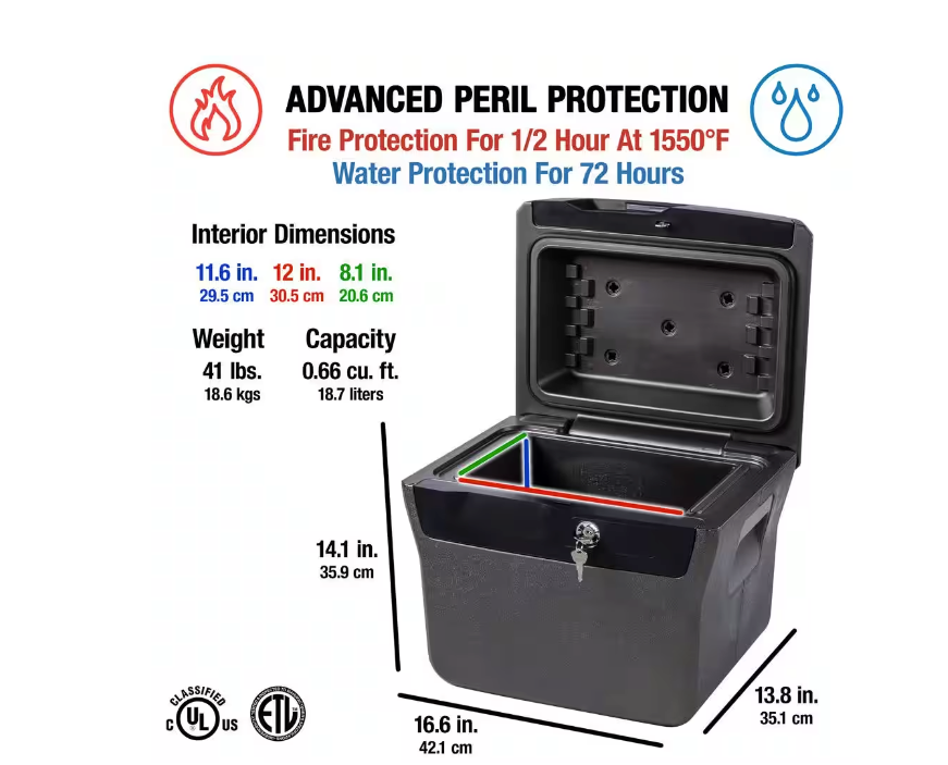 File Safe Security Box Case 0.66 cu. ft. Fire and Water Resistant ...