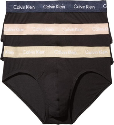 Calvin Klein Men's Cotton Stretch 3-Pack Hip Brief, Black w Multi ...