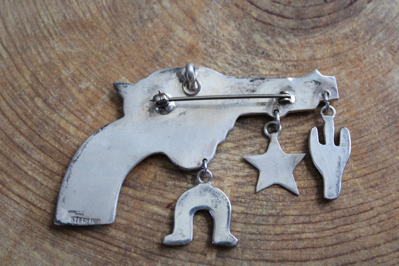 Multi-Stone & Sterling Silver PISTOL GUN Pin Pendant - Gem