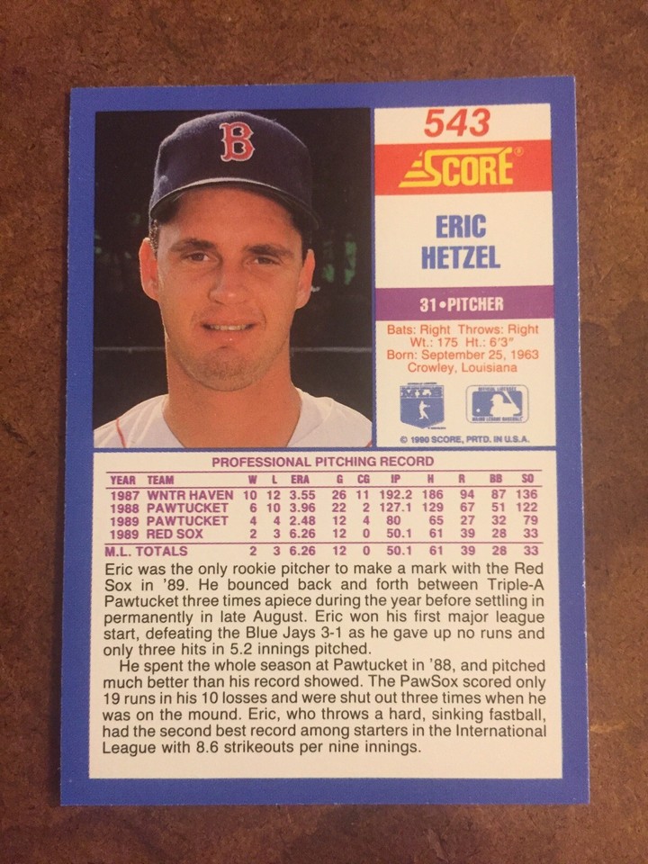 Eric Hetzel 543 Score 1990 MLB Baseball Trading Card | eBay
