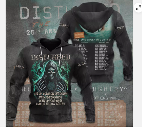 Disturbed 2025 Tour Date 3D Printed Hoodie 3d - all printed, hot 2025 ...