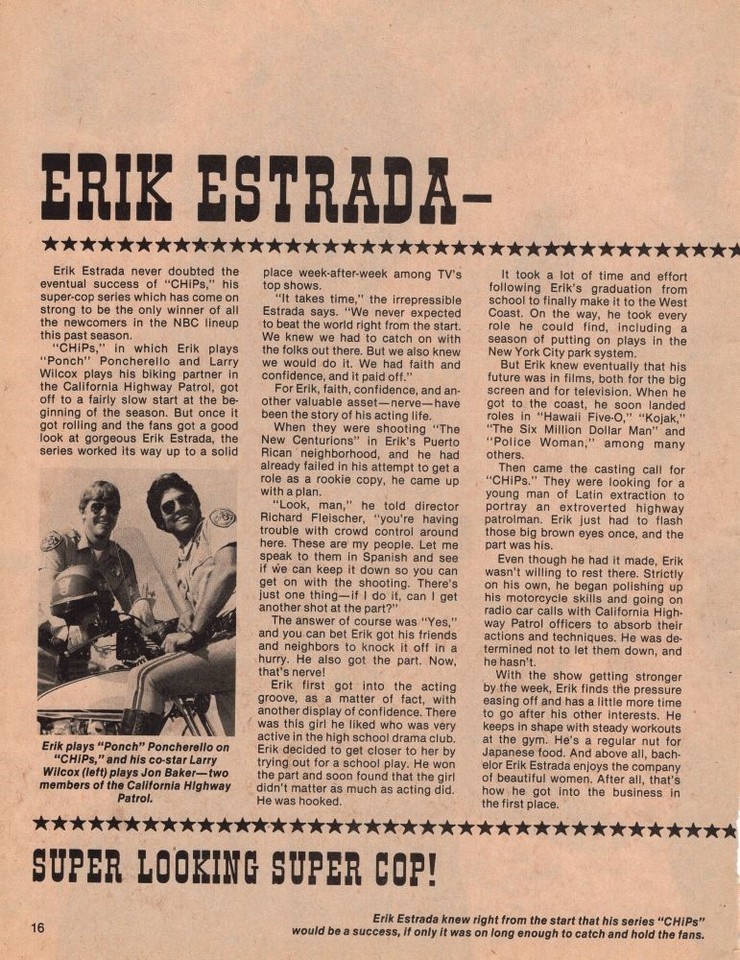 Leif Garrett pinup Peter Lundy photo Erik Estrada Larry Wilcox CHiPs ...