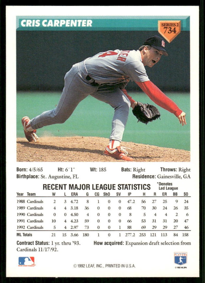 1993 Donruss #734 Cris Carpenter | eBay