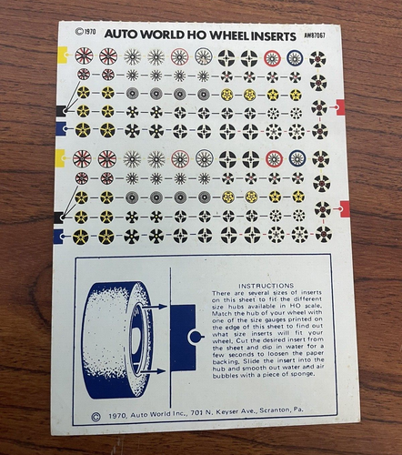 Vintage 1970 Auto World Slot Car WHEEL INSERTS Decals | eBay