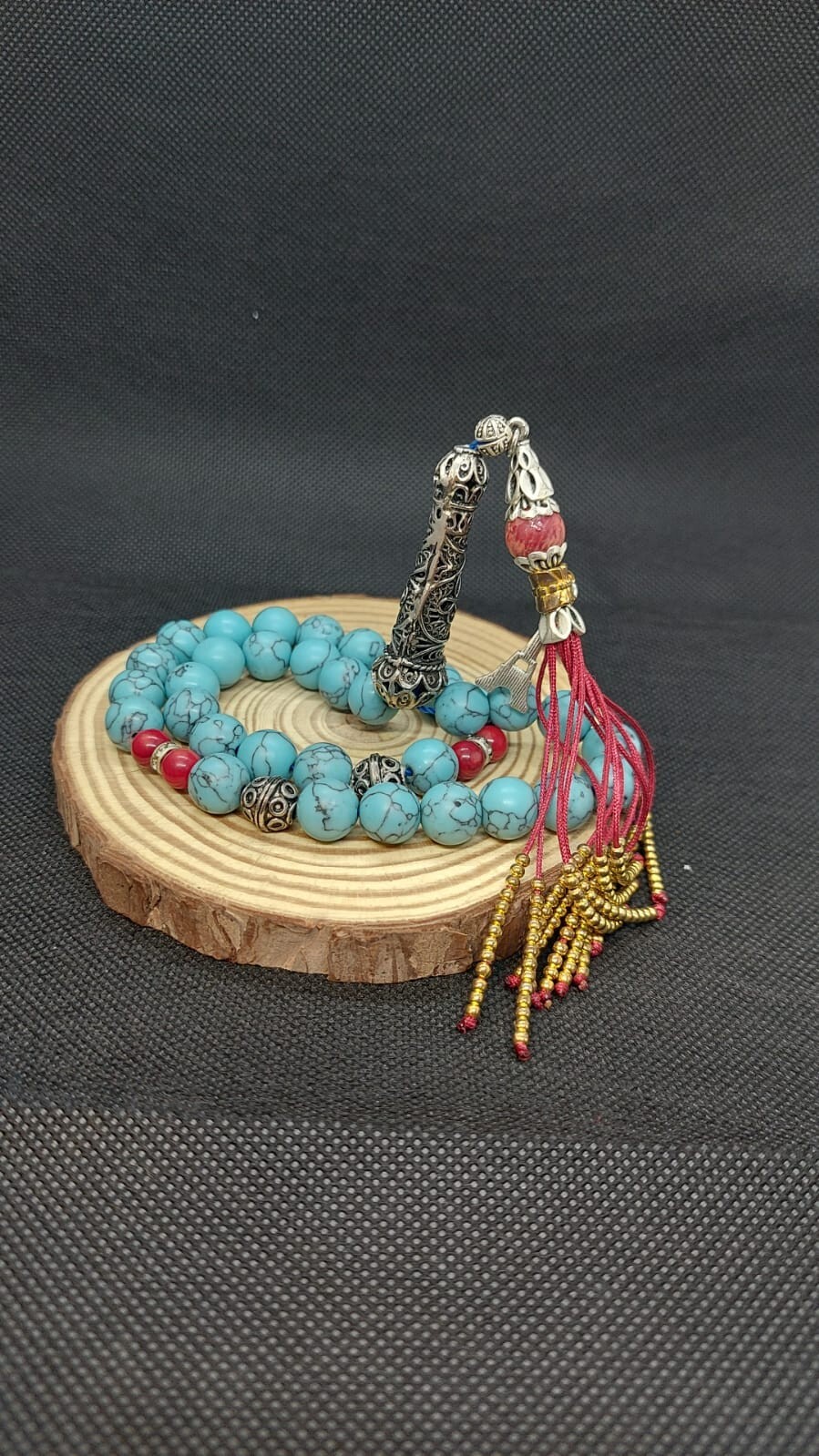 Handmade Masbaha Islamic Prayer 33 Beads Turquoise Stone Rosary Tasbeeh ...