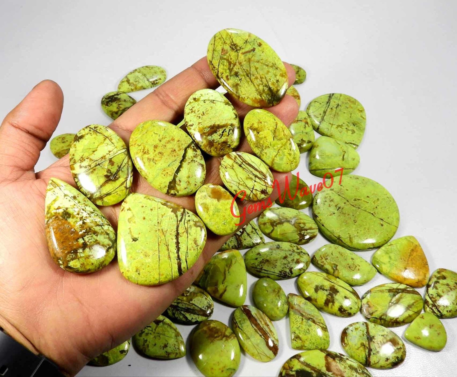 Naturel Vert Opale Cabochon Lisse Beau Pierre Précieuse en Gros Lot ...