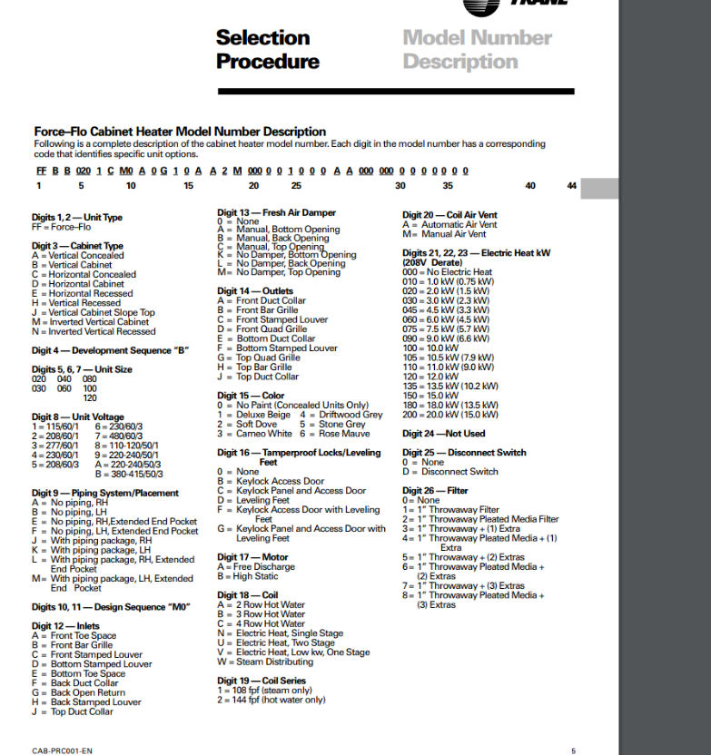 TRANE FORCE FLO CABINET HEATER ECUH | eBay