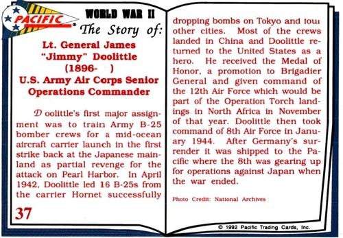 #37 Lt Gen James Doolittle, 1992 WW2 Trading Card | eBay