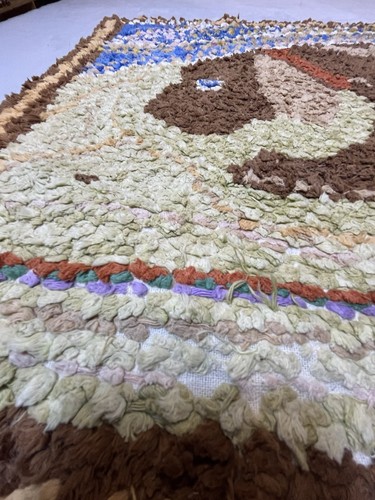 Vintage American FOLK ART Hand Hooked Rug DOGS Primitive DOG Blue Eyes ...