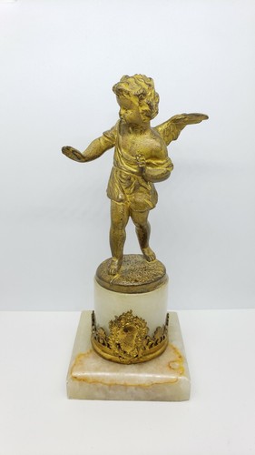Antique bronze putti angel on marble base statue | eBay
