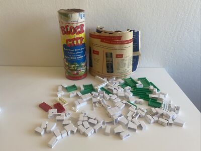 Vintage Block City Inc Plastic Building Set w/ Canister Instructions ...