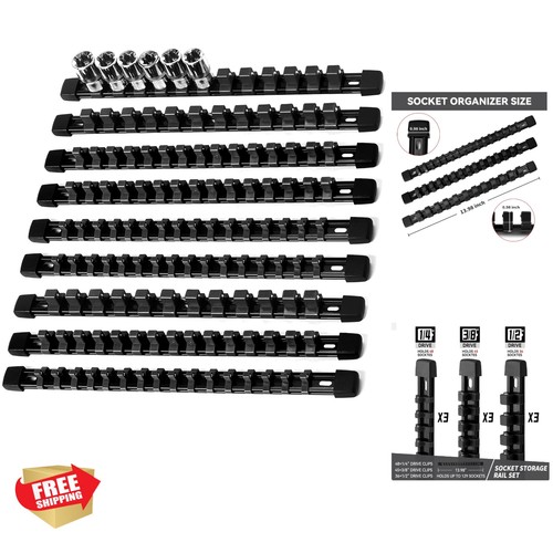 Black Socket Organizer Kit - 9 Pieces, Holds 129 Sockets - ABS ...