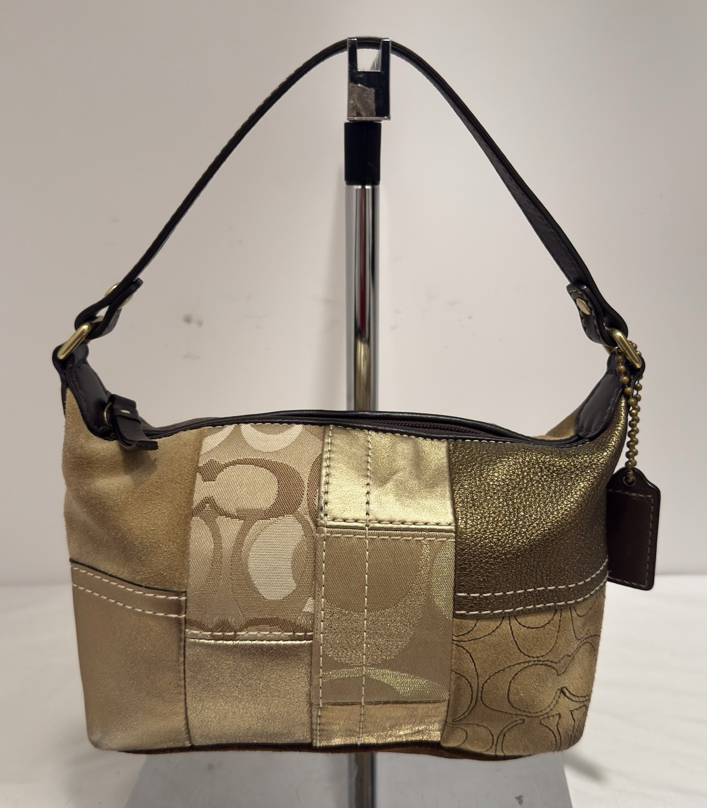 Vintage Coach Mini Patchwork Bag Brown And Gold Suede… - Gem