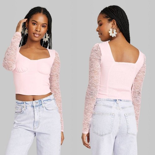 Medium - Womens Long Sleeve Lace Bustier Top - Wild Fable - Light Pink ...