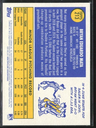 Bryan Mata 2019 Topps Heritage Minor League SP C #213 Salem Red Sox | eBay