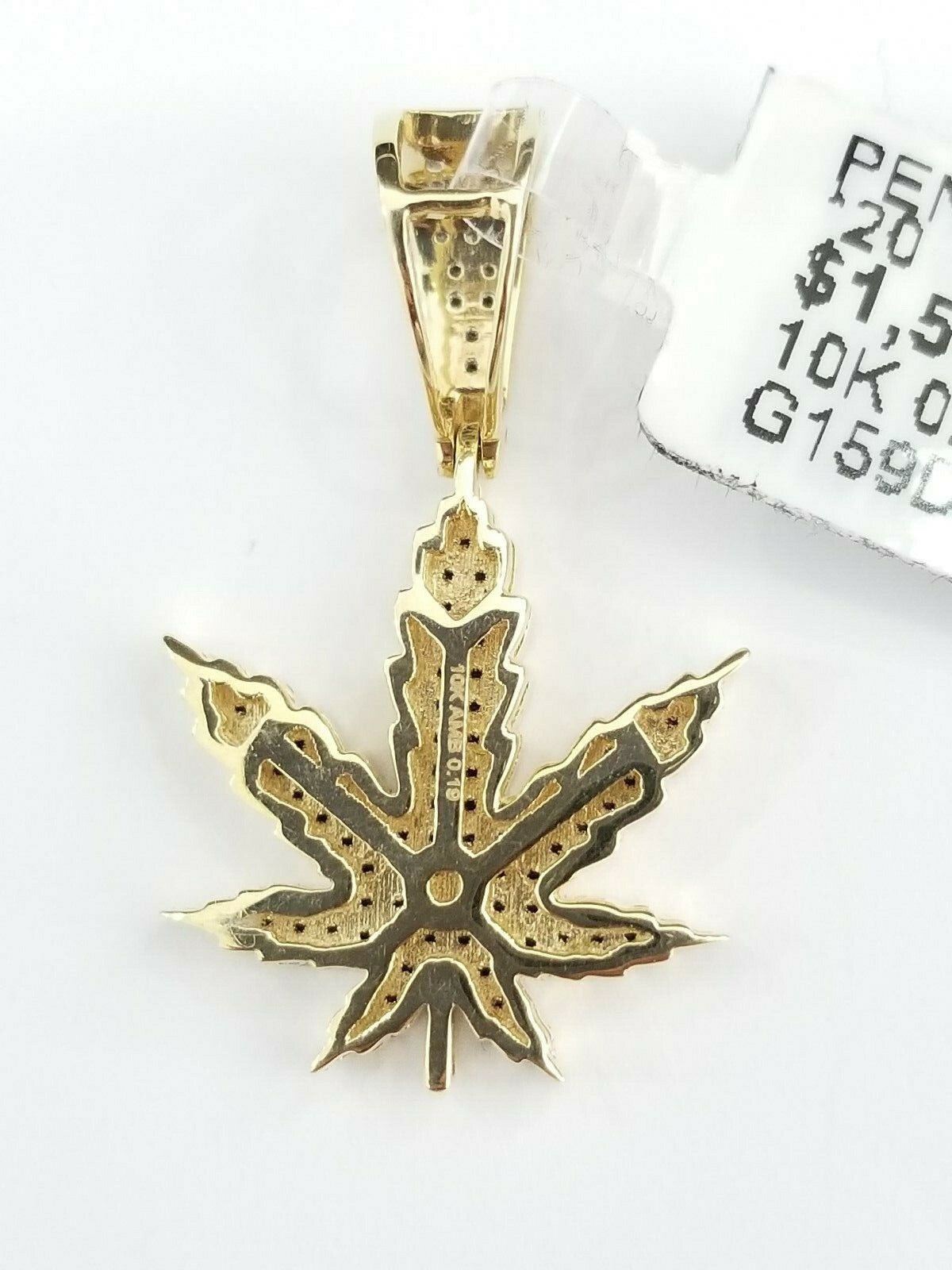 Pendentif véritable feuille de marijuana diamant véritable or jaune 10 ...
