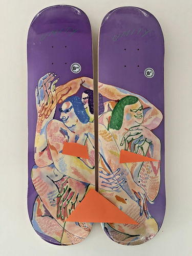 UNITY SKATEBOARDS x2 DECK SET HEAVY + HANDS JEFFREY CHEUNG ART QUEER ...
