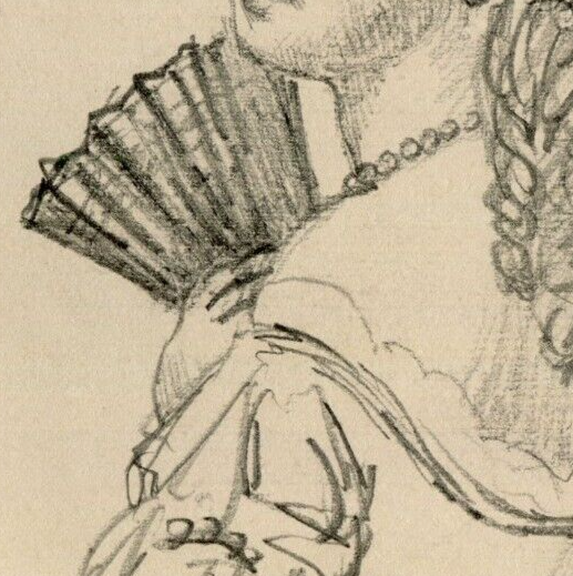 Vintage Ink Drawing Original Woman Portrait with Fan | eBay
