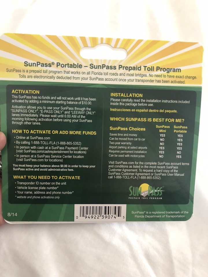 Florida Sunpass Portable Transponder Prepaid Toll Program 94922390745 ...