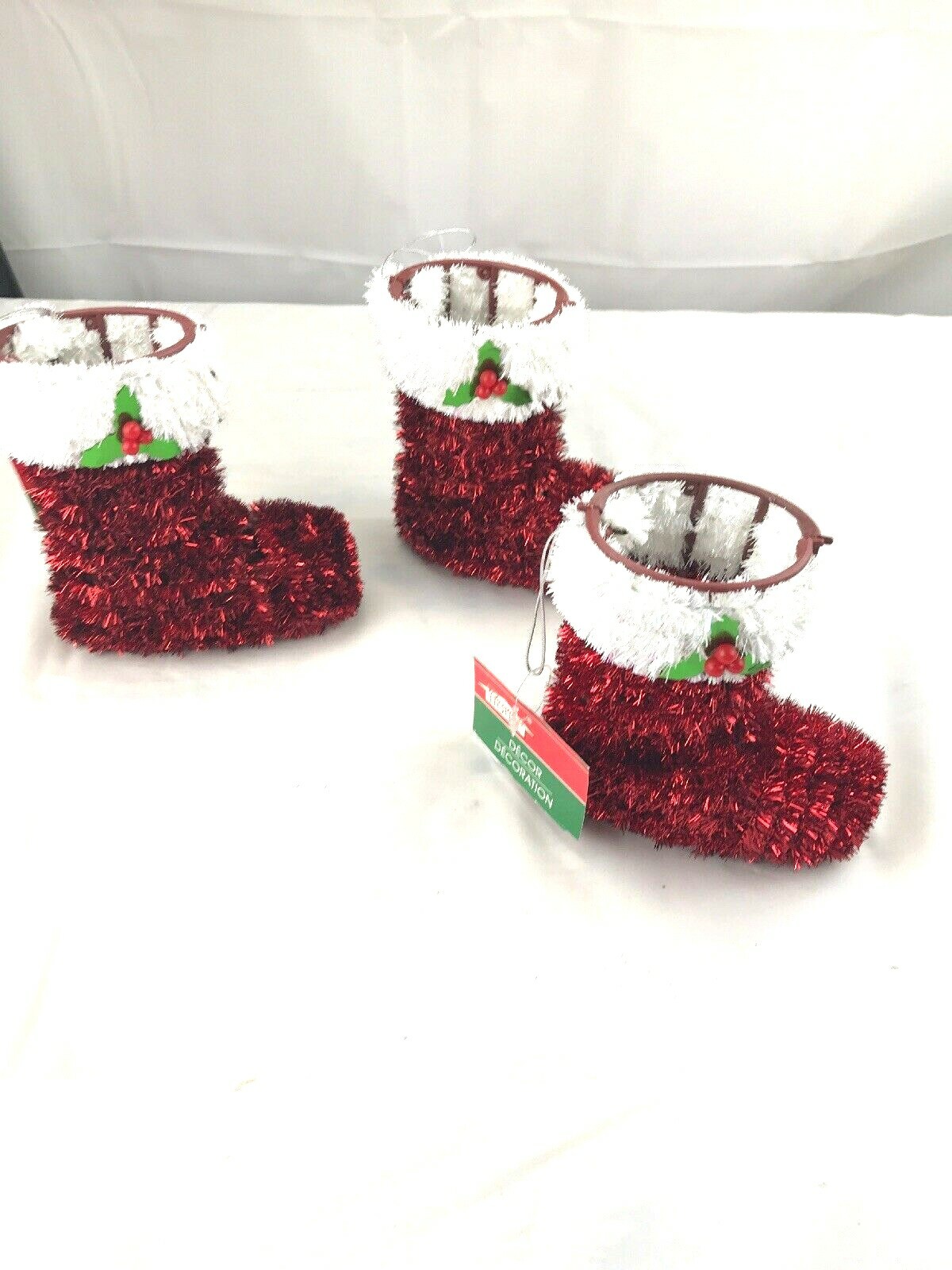 Lot of 3- 6" tinsel Christmas stocking favor container decor NWT | eBay