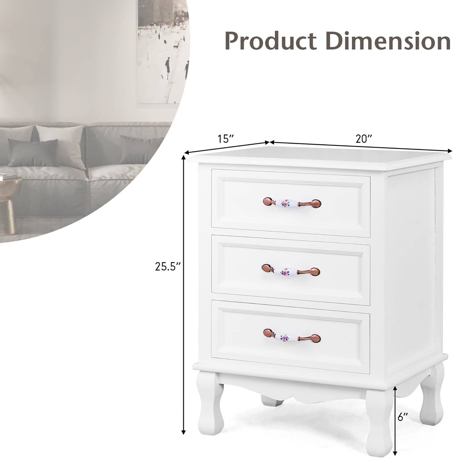 2PCS 3 Drawers Nightstand Storage Wood End Table Side Bedside White | eBay