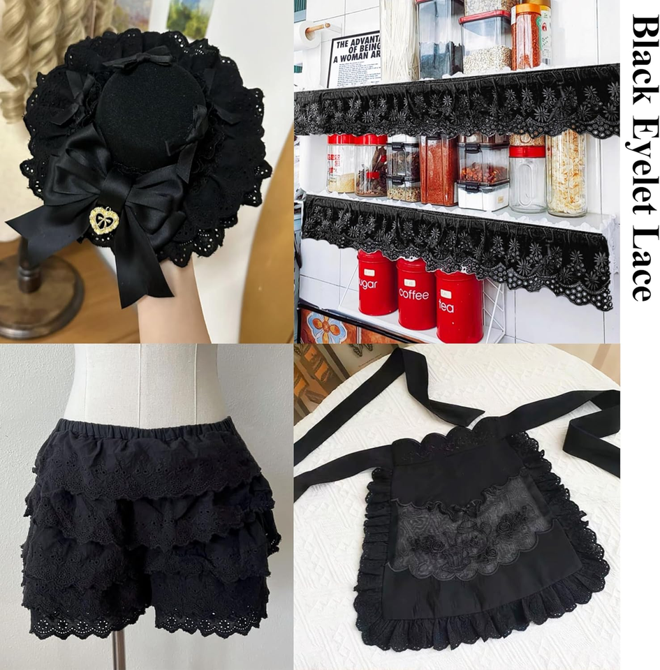 Embroidery Eyelet Lace Trim Vintage Black Cotton Lace Trim for Sewing ...