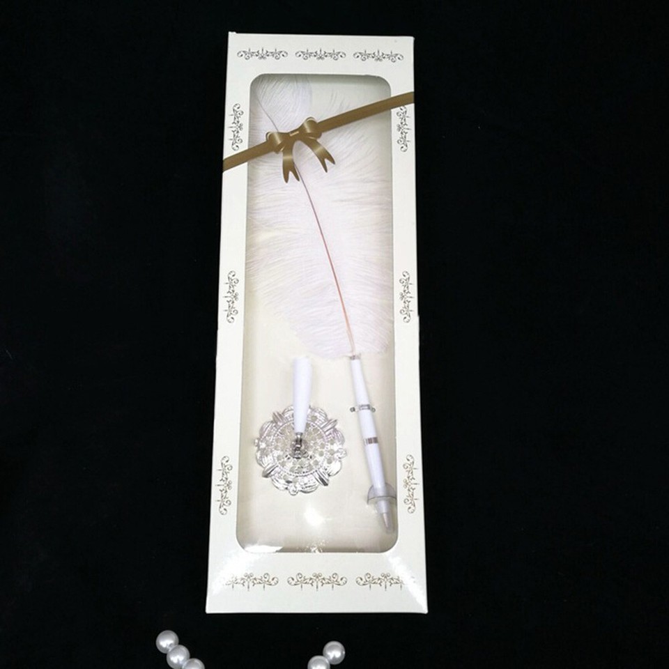 White Ostrich Quill Feather Pen Wedding Party Guest Book Signing Pen ...