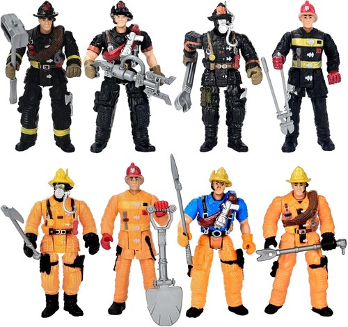 8 Pieces Firefighter Action Figures, Fireman Toys for 3 4 5 6 7+ Year ...